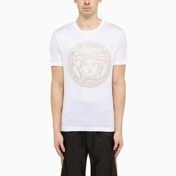 Versace | Sweaters | Versace White Tshirt With Gold Medusa | Poshmark